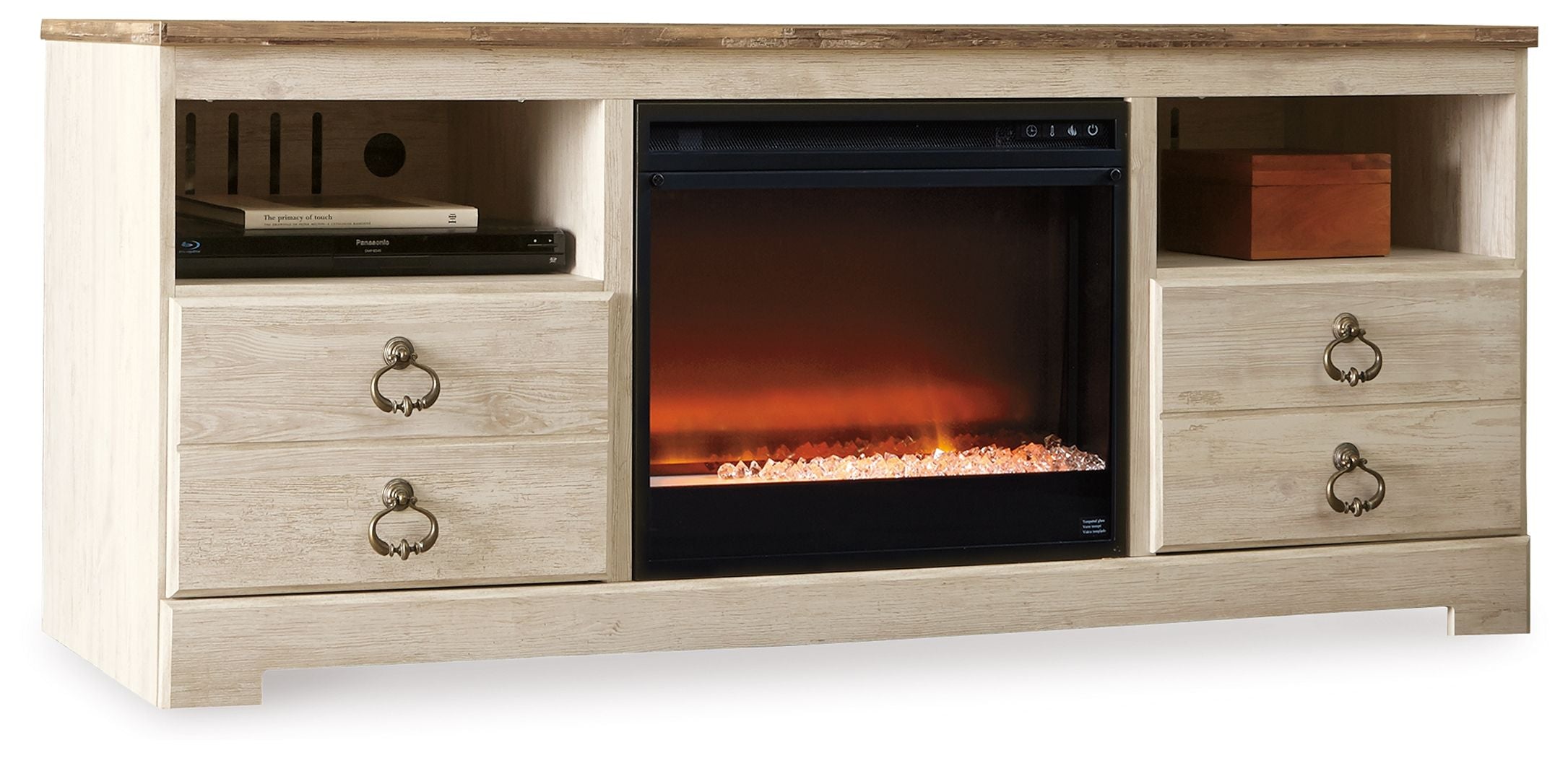 Willowton - Whitewash - 64" TV Stand With Glass/Stone Fireplace Insert ...